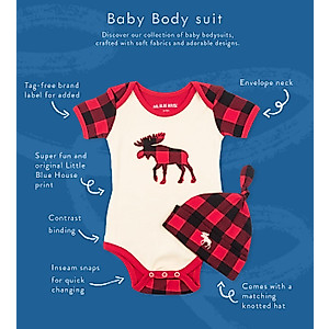 Little Blue House unisex-baby Bodysuit with Hat, Plaid Moose, 3-6 Months