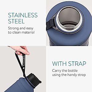 Navaris Half Gallon Water Bottle with Handle - Single-Walled 74 oz (2.2L) Stainless Steel Water Jug - Large Reusable Metal Drinking Bottle for Sports