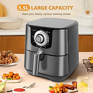 Uten 5.8 Quart Air Fryer, 1700W Hot Oven Oilless Cooker,Non-Stick Fry Basket, Manual Air Fryer with Timer Knob and Temperature Knob, Black