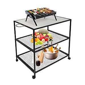 Ghankopd Outdoor Grill Cart Double-Shelf Movable Cooking Table,Outdoor Dining Cart with Storage and Spice Rack for Kitchen or Backyard Patio Indoor（33.46" L×19.49" W） (Style-B)