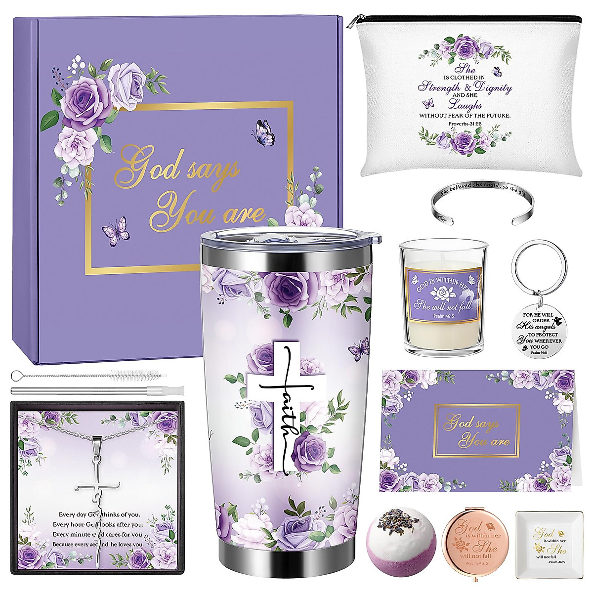 Remuuly Christian Gifts for Women Faith, Inspirational Religious Catholic Gifts for Mom Friends Sister Wife Girlfriends(Purple Flower)
