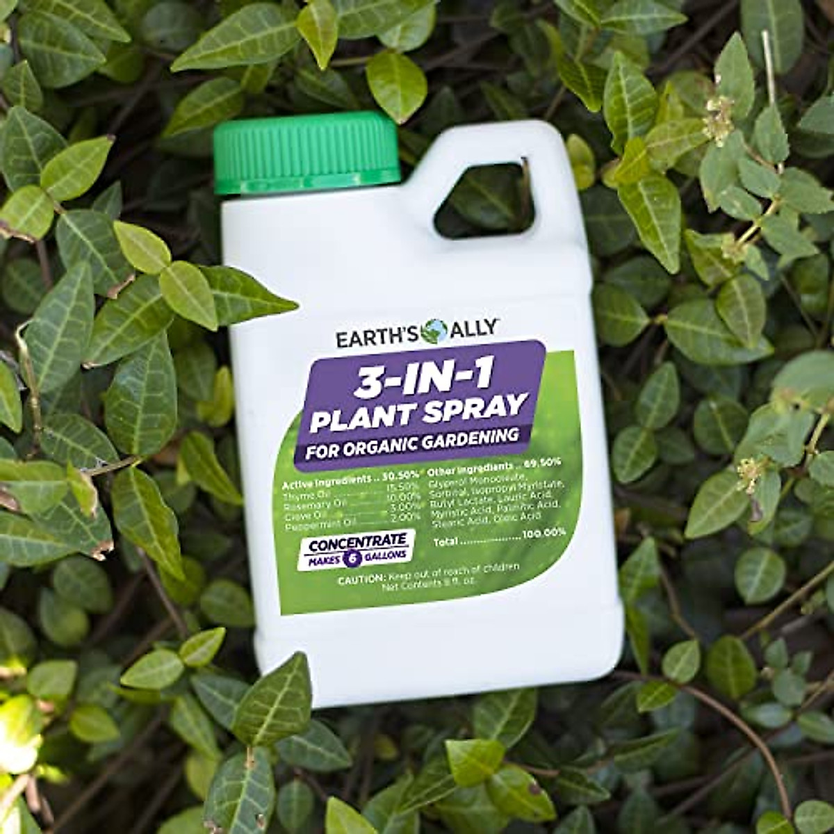 Earth's Ally 3-in-1 Plant Spray 8 oz Conc. Makes 6 gal | Better Than Neem Oil | Insecticide, Fungicide & Spider Mite Control for Organic Gardening, Pest Repellent for Indoor & Outdoor Gardening