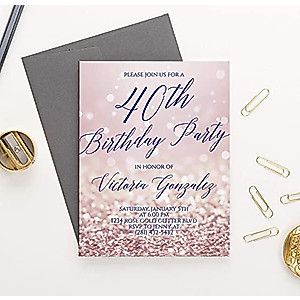 70th Birthday Party Invitations with Envelopes, 60th Birthday Invitations for Women Rose Gold, 30th Birthday Invitations for Women, Your choice of Age, Quantity and Envelope Color