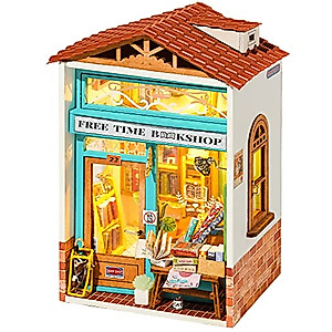 Rolife DIY Miniature Dollhouse Kit Room Making Kit Craft Kits for Adults Gifts for Girls Boys Women Men (Free Time Bookshop)