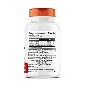 Doctor's Best High Absorption CoQ10 with BioPerine, Gluten Free, Naturally Fermented, Heart Health, Energy Production, 100 mg, 120 Count