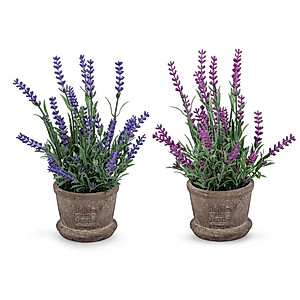 Artificial Flowers Plastic Lavender Arrangements in Pots for Decor (Purple)