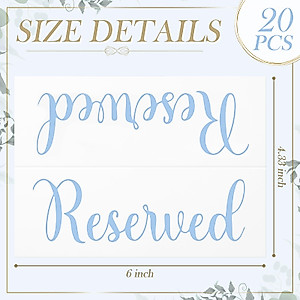 Spakon 20 Pack Reserved Signs 2.17 x 6 Inch White Blue Paper Reserved Table Signs for Wedding Christmas Party Restaurant Receptions Events Business Birthday Party
