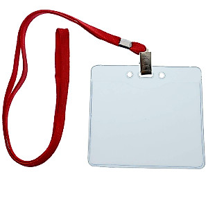 10 Pack - 4x3 Name Badge Holder with Lanyard - Clear Plastic Horizontal 4 x 3 Event Card Protector, Trade Show Ticket, Conference Nametag Holder by Specialist ID (Assorted Colors)