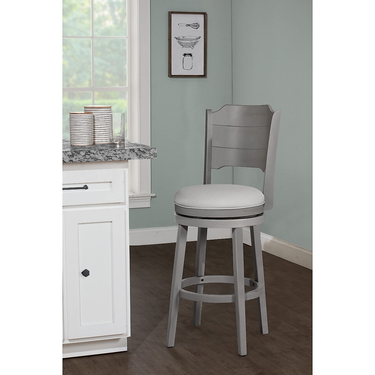 Hillsdale Clarion Wood Swivel Bar Height Stool, Distressed Gray