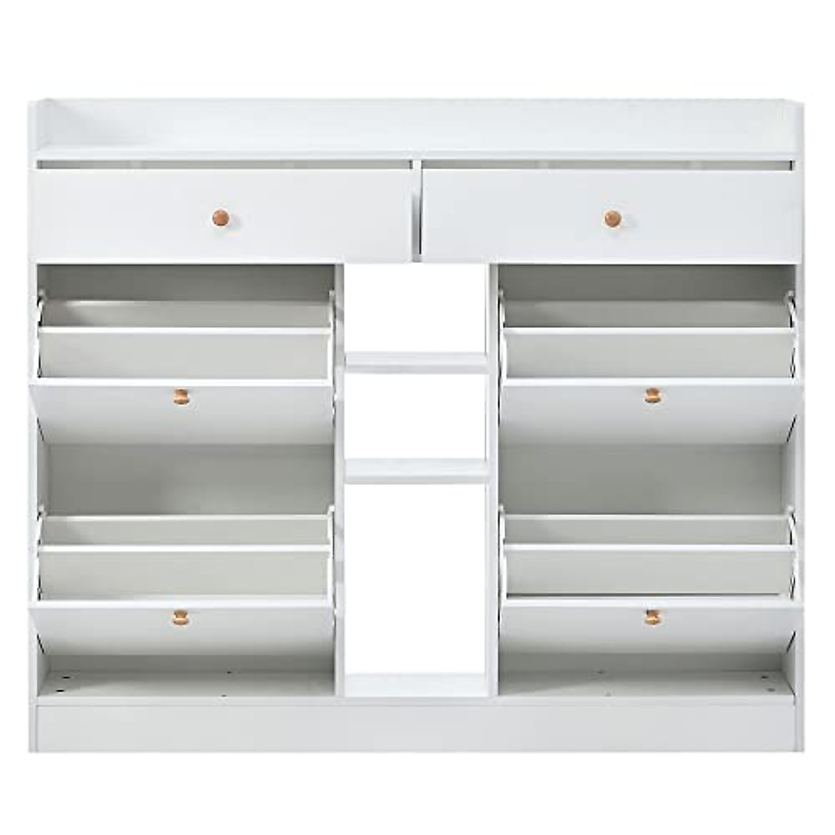 CIATRE Modern Shoe Rack with 4 Flip Drawers and 2-Tier Storage - Keep Your Shoes Organized and Easily Accessible! (White)