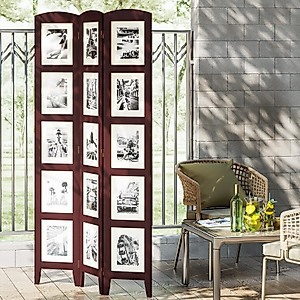 SZQINJI 3 Panel Photo Room Divider Screen, Solid Wood Divider for Room Separation for 8x10 Picture Frame Without Mat for 5x7 Photo with Mat, Walnut