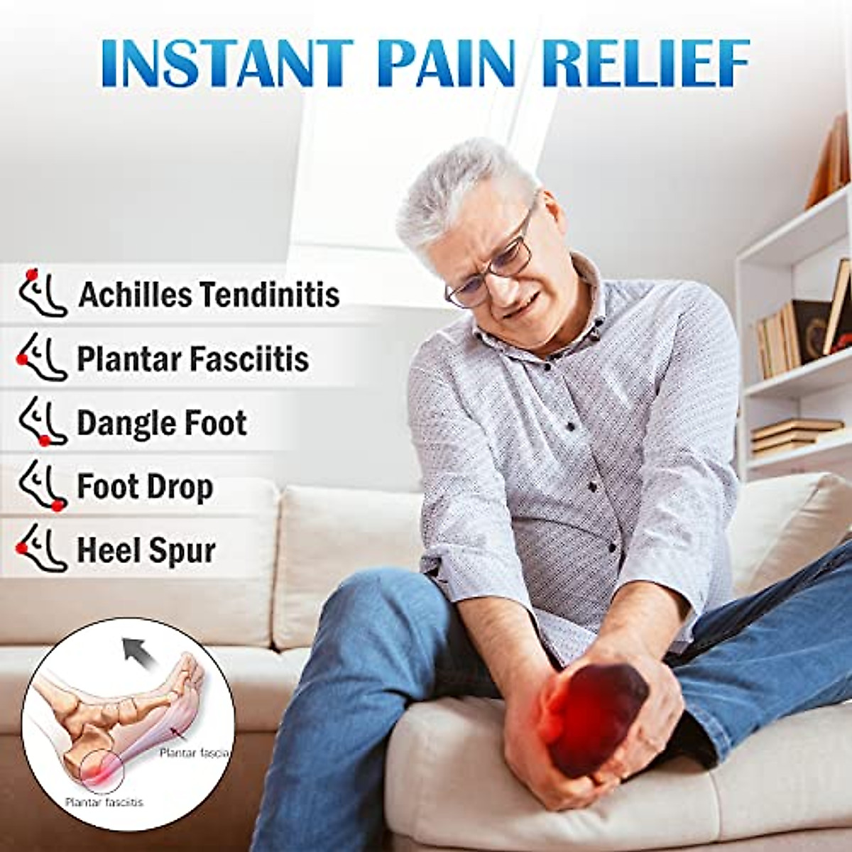 Plantar Fasciitis Night Splint: WXY Foot Brace with Support Plate | Dorsal Night Splint for Plantar Fasciitis Women Men | Plantar Fasciitis Relief Achilles Tendonitis Foot Drop Heel Pain Black-Blue