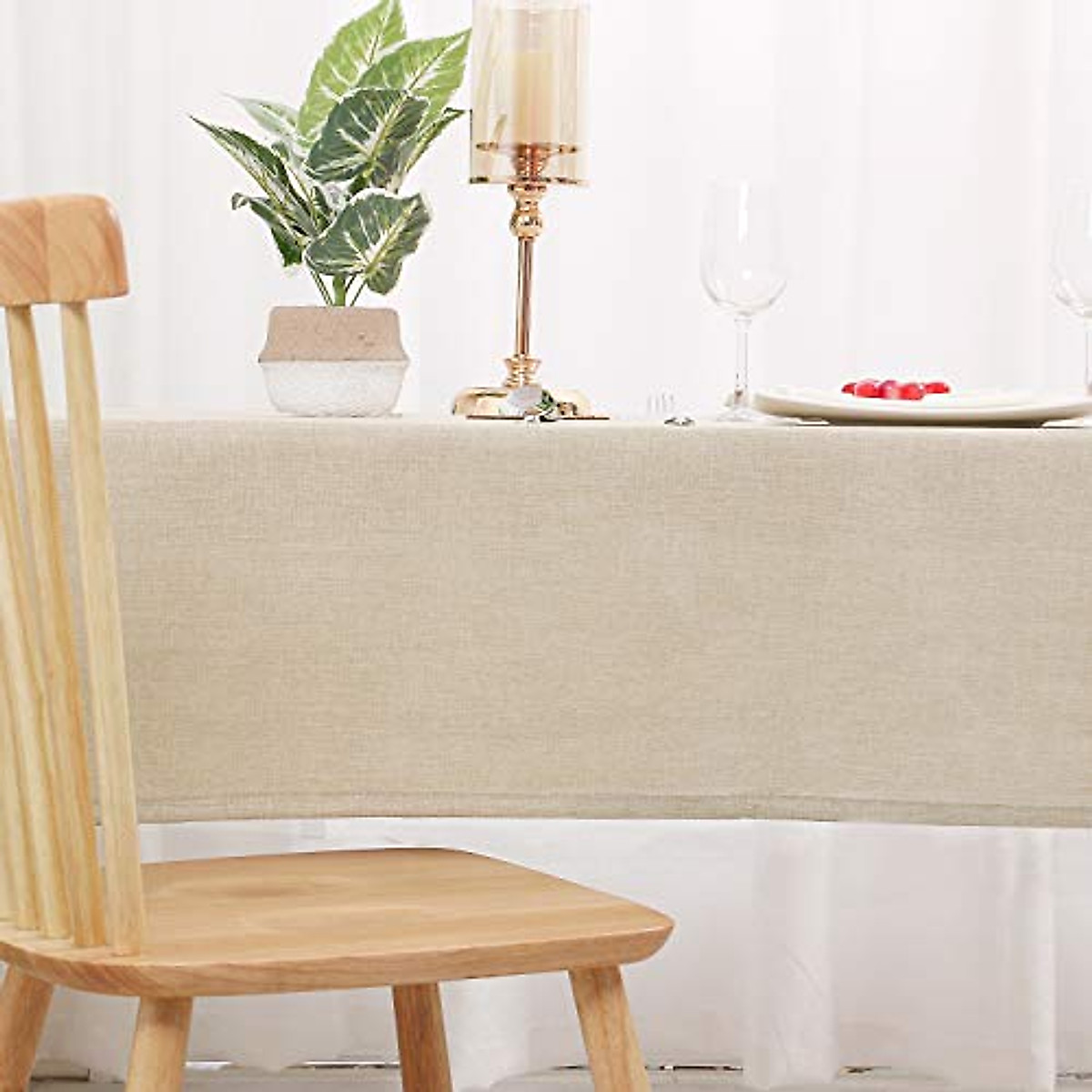 Hiasan Faux Linen Rectangle Tablecloth - Wrinkle and Stain Resistant Washable Table Cloth for Kitchen Dining Room Holiday Table Cover for Party Dinner, Beige, 54 x 80 Inch