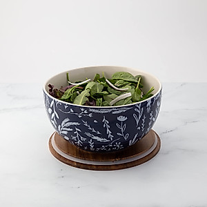 Thirstystone Set of 3 Ceramic Mixing/Salad Bowls with 2 Acacia Wood Lids Attractive Floral Designs Small Medium & Large Bowls