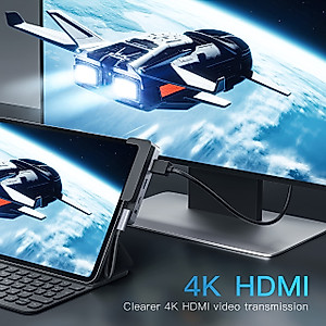 BYEASY iPad Pro USB C Hub for iPad Pro 2021 2020 2019 2018 12.9/11 inch with Docking Stations with 4K HDMI, USB 3.0, PD 100W Charging, SD/Micro Card Reader and 3.5mm Headphone Jack (6 in 1)