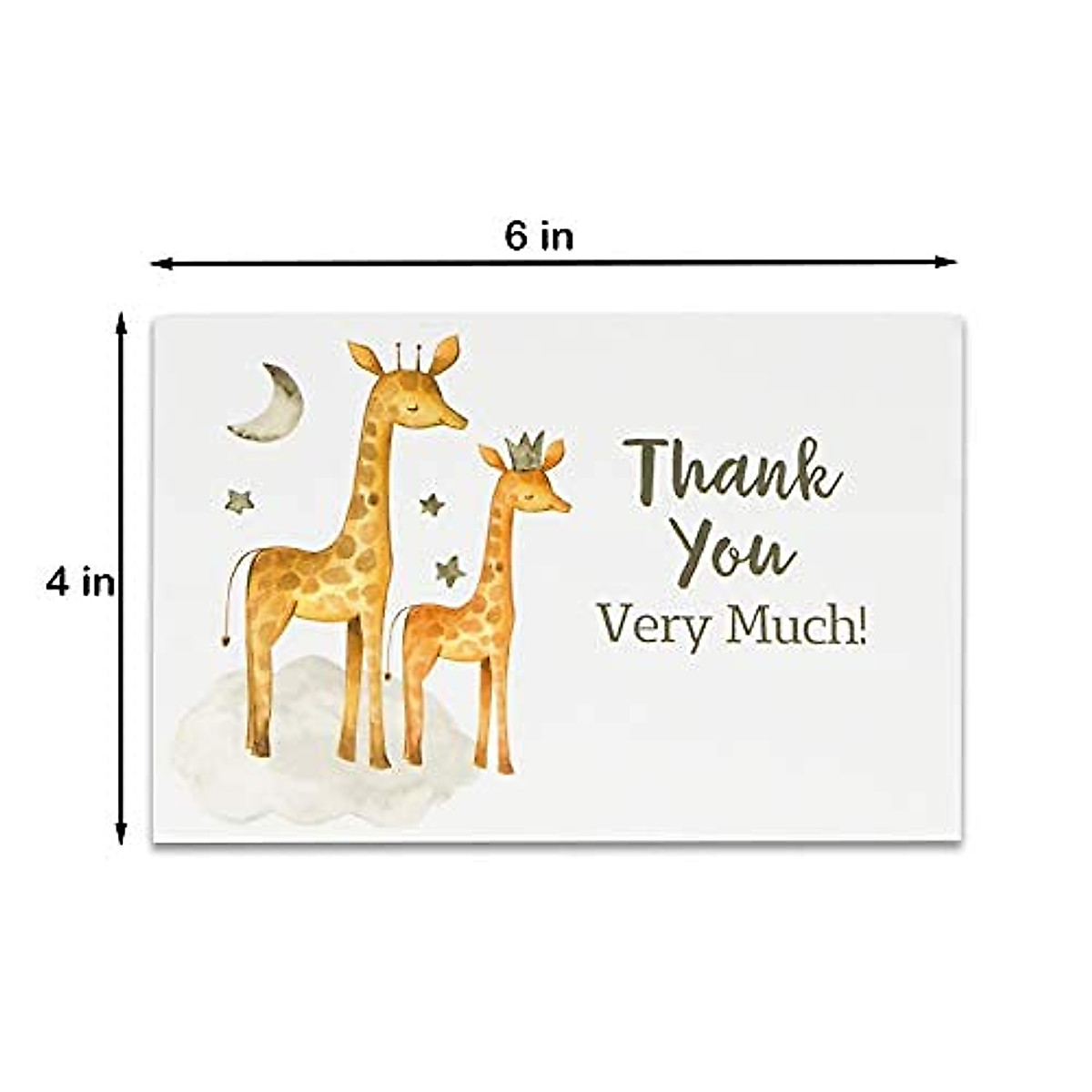 36 Safari Thank You Cards Boxed With Envelopes and Stickers, Kids or Baby Shower Thank You Note, Jungle Greenery Gold 4x6 Varied Zoo Animal Giraffe Gratitude Card Pack For Party, Girl Boy Children Birthday Stationery