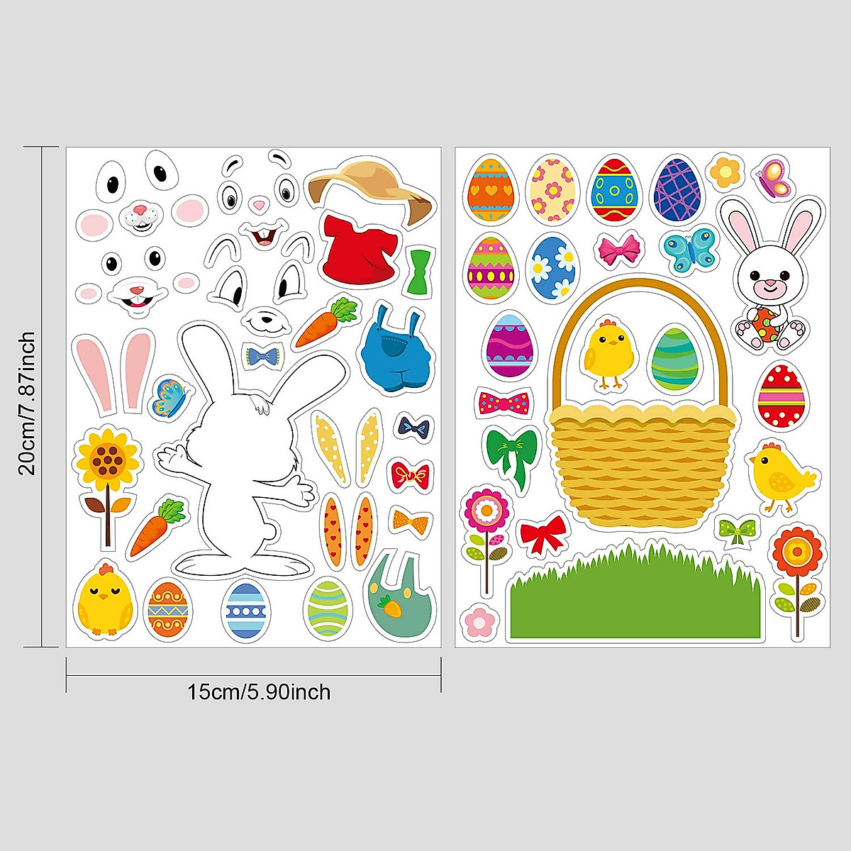 24 Easter Stickers Kids Crafts Make-A-Bunny Stickers, Rabbits Eggs Baskets Sticker Game Easter Stickers for Easter Theme Party Decoration Supplies Favors Fun Craft Project