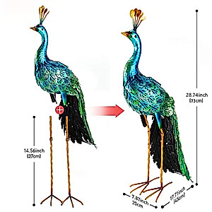chisheen Outdoor Solar Peacock Statue Garden Decor Metal Yard Art for Lawn Backyard Party Wedding Decoration