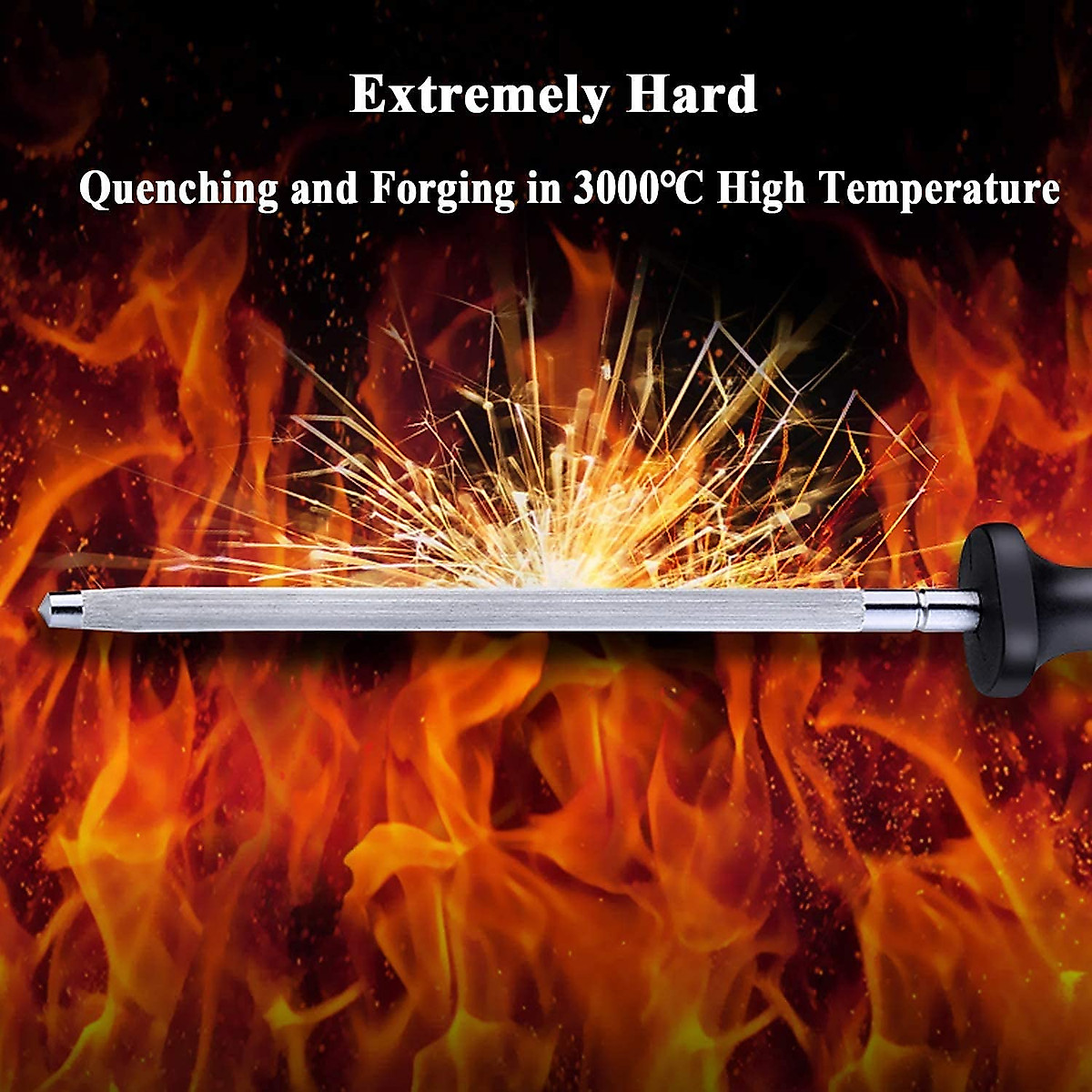 12 Inch Honing Steel Safe Knife Sharpening Steel Sharpening Rod Knife Sharpener Carbon Steel Sharpener Rod for Home Kitchen Hunting Master Chef Home Gourmet Blade