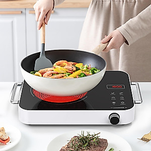 GIHETKUT Single Burner Electric Cooktop,1800W 110V Electric Stove Top with Knob Control, Portable Cooktop with 2 Handle,single burner electric stove with Double Ring Heating, 4 hours Timer