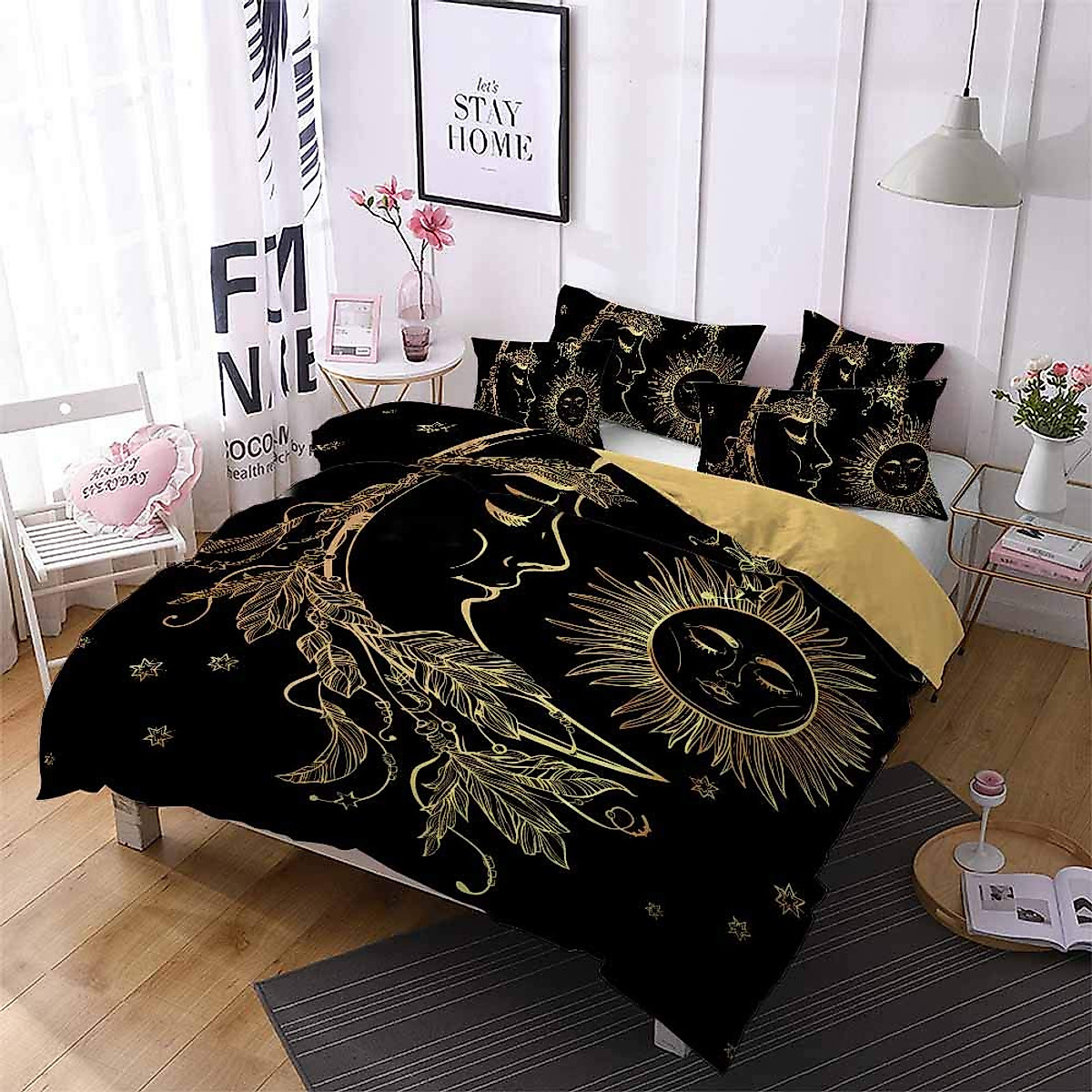 3D Bedding Set Sun and Moon Bedding Print Twin Full Queen King Bedclothes Duvet Cover Set bedlinen (Queen, Sun)