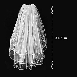 Wedding Veil,White Bridal Veil with Comb, 3 Tier Ribbon Edge with Pearl Center Cascade for Bachelorette Party