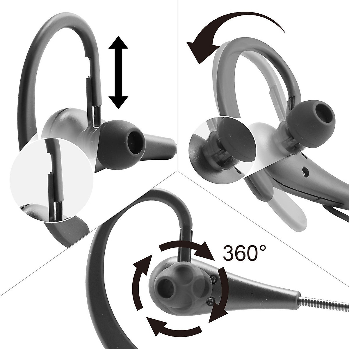 ALTEAM Wired Mono Single Headset One Hook Design Earphone Earbud with Bendable Boom Arm Mic, Adjustable Ear Angle and Earhook Length, 15mm Driver, 3.5mm TRRS Plug for Smart Mobile Cellphone Tablet PC