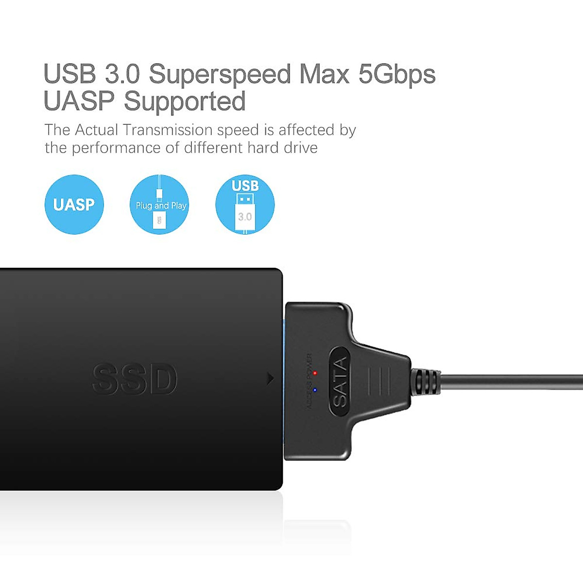 ELUTENG USB 3.0 SATA Adapter 2.5 Inch SATA to USB 3.0 Cable 22 Pin 7+15 HDD / SSD Cord Support UASP Serial ATA III Compatible for 2.5 SATA Hard Drive (USB C to SATA)