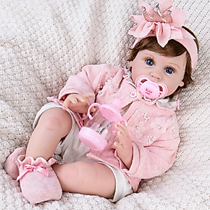 Aori Reborn Baby Dolls - 22 inch Lifelike Realistic Baby Girl Doll with Feeding Toy Accessories for Kids 3+