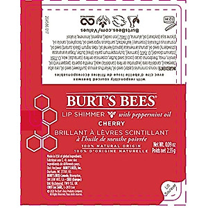 Burt's Bees 100% Natural Moisturizing Lip Shimmer, Cherry - 1 Tube