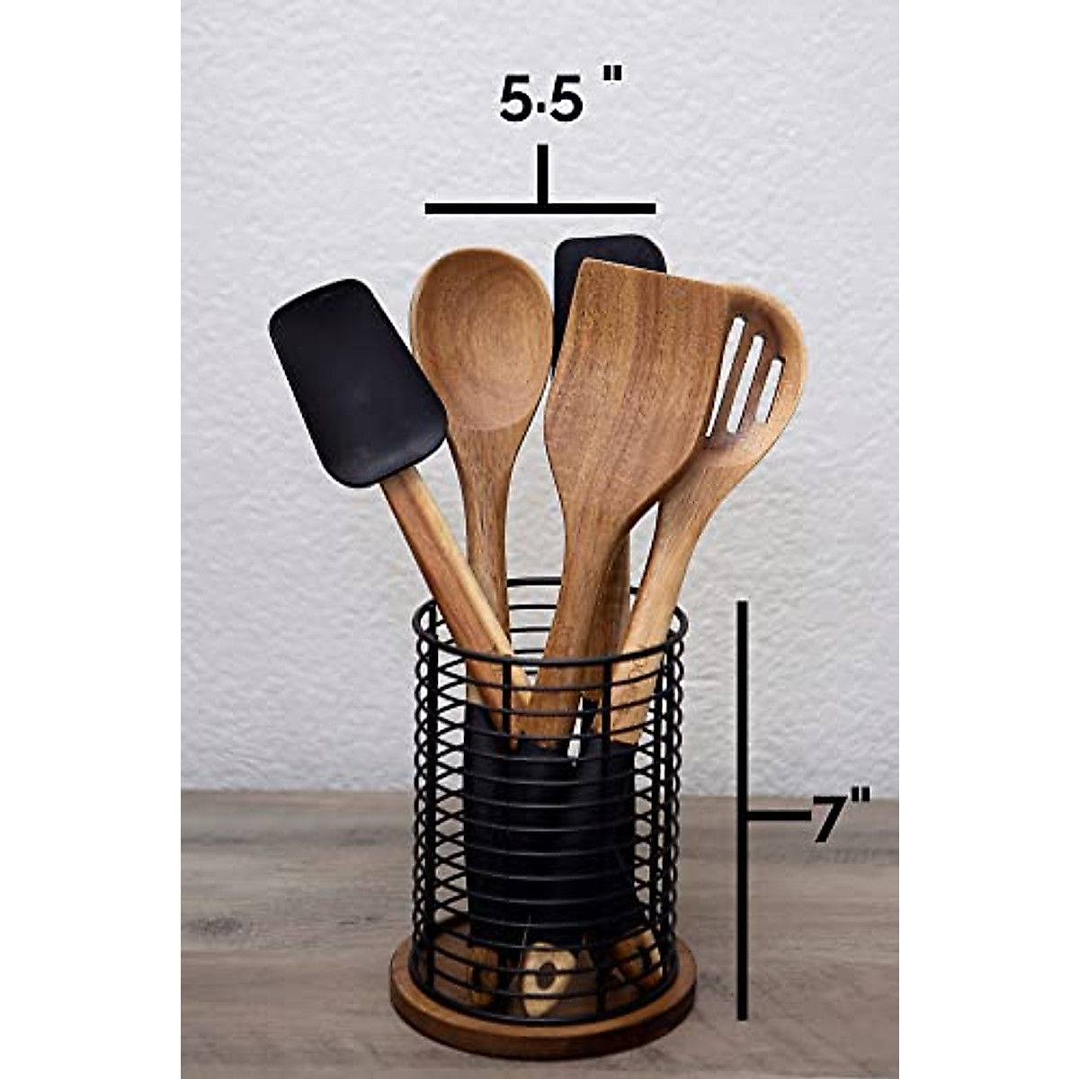 Emerson Ergonomics Wood and Metal Kitchen Utensil Holder Desk Organizer Multi-Purpose Counter Organizer