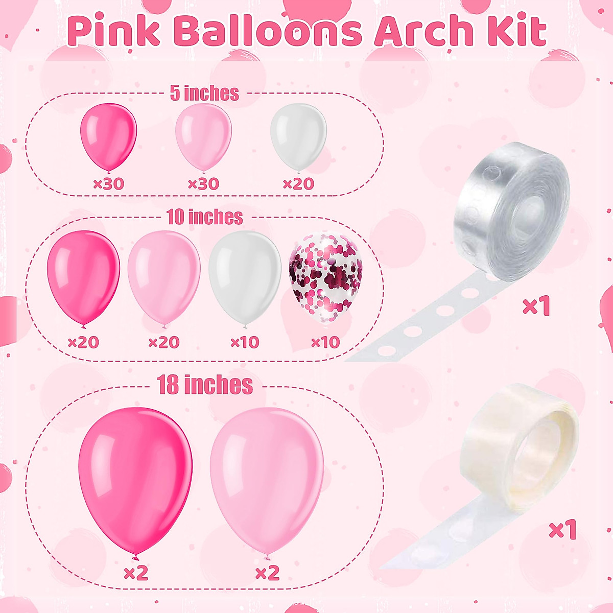 146 Pieces Rose Pink Balloon Garland Arch Kit Hot Pink Balloon Garland Kit White Balloons for Wedding Party Princess Theme Birthday Bridal Shower Decorations
