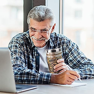 Zzkol Gifts for Grandpa - World's Best Grandpa Tumbler with Lid and Straw, Funny Birthday Gifts, Nutrition Facts Wood Grain Stainless Steel Travel Coffee Cup, 20oz Double Wall Vacuum Insulated Mug