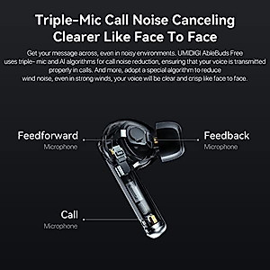 UMIDIGI Ablebuds Free Wireless Earbuds,Bluetooth 5.2 Headphones Noise Cancellation Earphones Stereo Bass Earphones，IP55 Waterproof Sports 27H Playtime in-Ear Built-in Mic Headset ENC Clear Calls