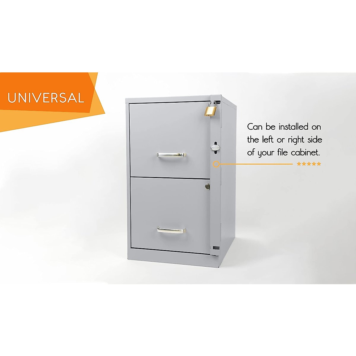 Guardianite File Cabinet Locking Bar. Fits 2 and 3 Drawer File Cabinets. includes Padlock and Cobalt Drill Bit. (Gray)