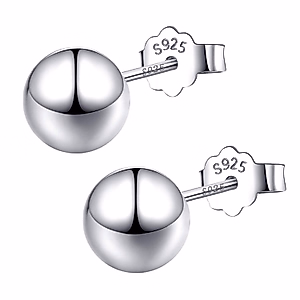925 Sterling Silver Ball Stud Earrings Available in 3mm-10mm,Classic Round Ball Studs Hypoallergenic Jewelry (10mm)