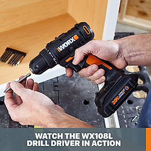 Worx 20V 3/8" Cordless Drill with 84pc Accessory Kit, Variable 2-Speed Drill Set 265 In-Lbs Torque 20+1 Clutch, Lightweight Compact Drill Driver 3/8-Inch Keyless Chuck – Battery & Charger Included