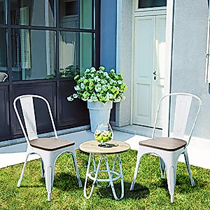 Furniwell Metal Dining Chairs with Wood Seat, Indoor Outdoor Use Stackable Tolix Industrial Metal Chairs Set of 4 for Kitchen, Dining Room, Bistro and Cafe (White)