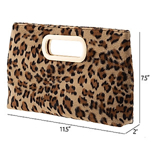 Leopard Print Faux Fur Top Handle Clutch, Mustard
