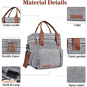 LOKASS Lunch Bag for Women/Men Work, 16L Expandable Double Deck Lunch box, Waterproof Leak-proof Cooler Bag, Portable Meal Prep Lunchbag with Adjustable Shoulder Strap-Grey
