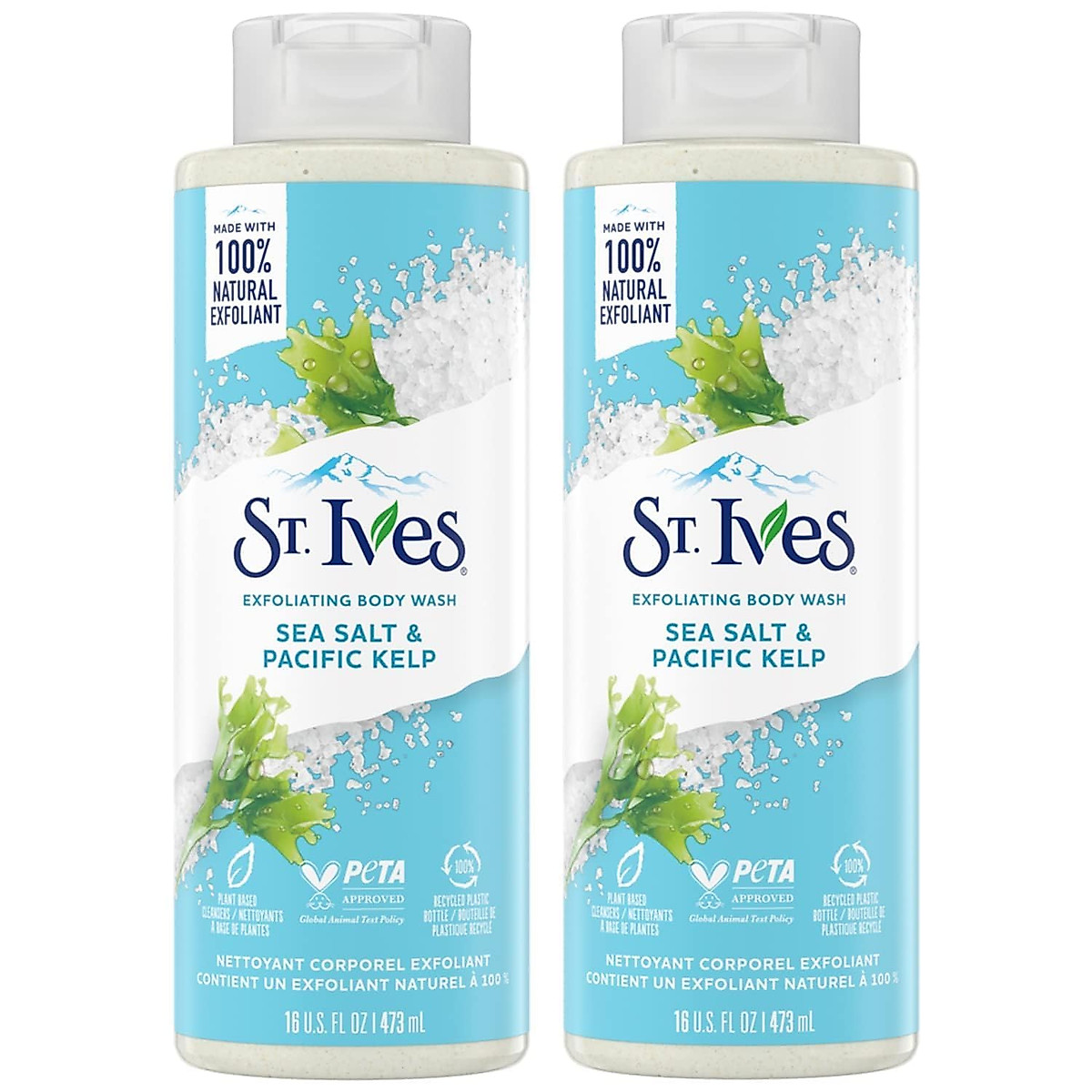 St. Ives Exfoliating Body Wash - Sea Salt & Pacific Kelp Scrub, Natural Body Wash, Body Soap, or Hand Soap with Plant-Based Exfoliants for Glowing Skin, 16 Oz Ea (Pack of 2)