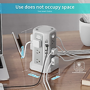 Surge Protector Power Strip Tower with USB C Port(PD18W),10FT Extension Cord with 12 AC Outlets 5 USB Charging Ports, PASSUS Power Tower Surge Protection for Home Office DormRoom