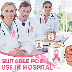 Potchen 3 Set Breast Cancer Awareness Mini Coffee Mug with Pink Ribbon Pin Pink Ribbon Enamel Mugs Breast Cancer Mini Drinking Cups for Tiered Tray Decoration Breast Cancer Survivor Gifts for Women