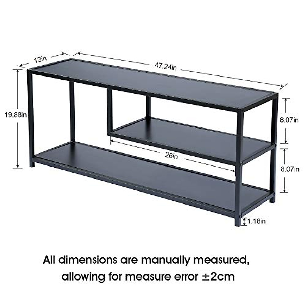 HOME BI TV Stand for 50-55 Inch TV, Entertainment Center with Storage, Wood Console for Living Room, Black Cabinet with Metal Frame