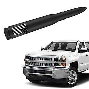 Truck Car Bullet Antenna with Valve Stem Caps Mast for GM Chevy Silverado 1500 2500 3500 HD Ford F150 F250 F350 Denali Heavy Pickup Jeep AM/FM Truck Accessories (Matte Black)-America Flag