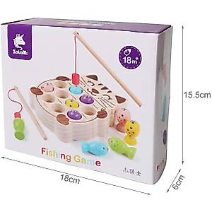 enlitoys Wooden Fishing Game Montessori Toys for Toddlers Magnetic Cat-Shape Fishing Toy Fine Motor Skill Learning with Fishing Pole Fishes Preschool Gifts for Kids Children