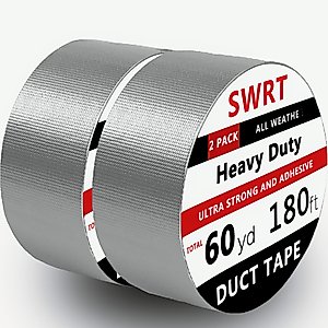 SWRT 2-Pack Silver Heavy Duty Duct Tape Strong Adhesive, 2Inch 180ft/60yd Duct Tape Heavy Duty Waterproof All Weather Gray Duct Tape No Residue Sealing & Patching for Indoor&Outdoor Repair