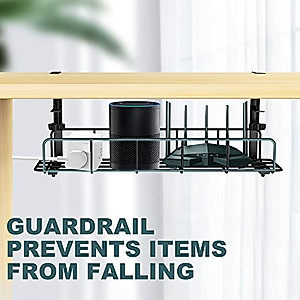 Under Desk Cable Management Tray, 15.7'' No Drill Steel Desk Cable Organizers, Wire Management Tray Cable Management Rack, Desk Cable Tray with Wire Organizer and Desk Cord Organizer