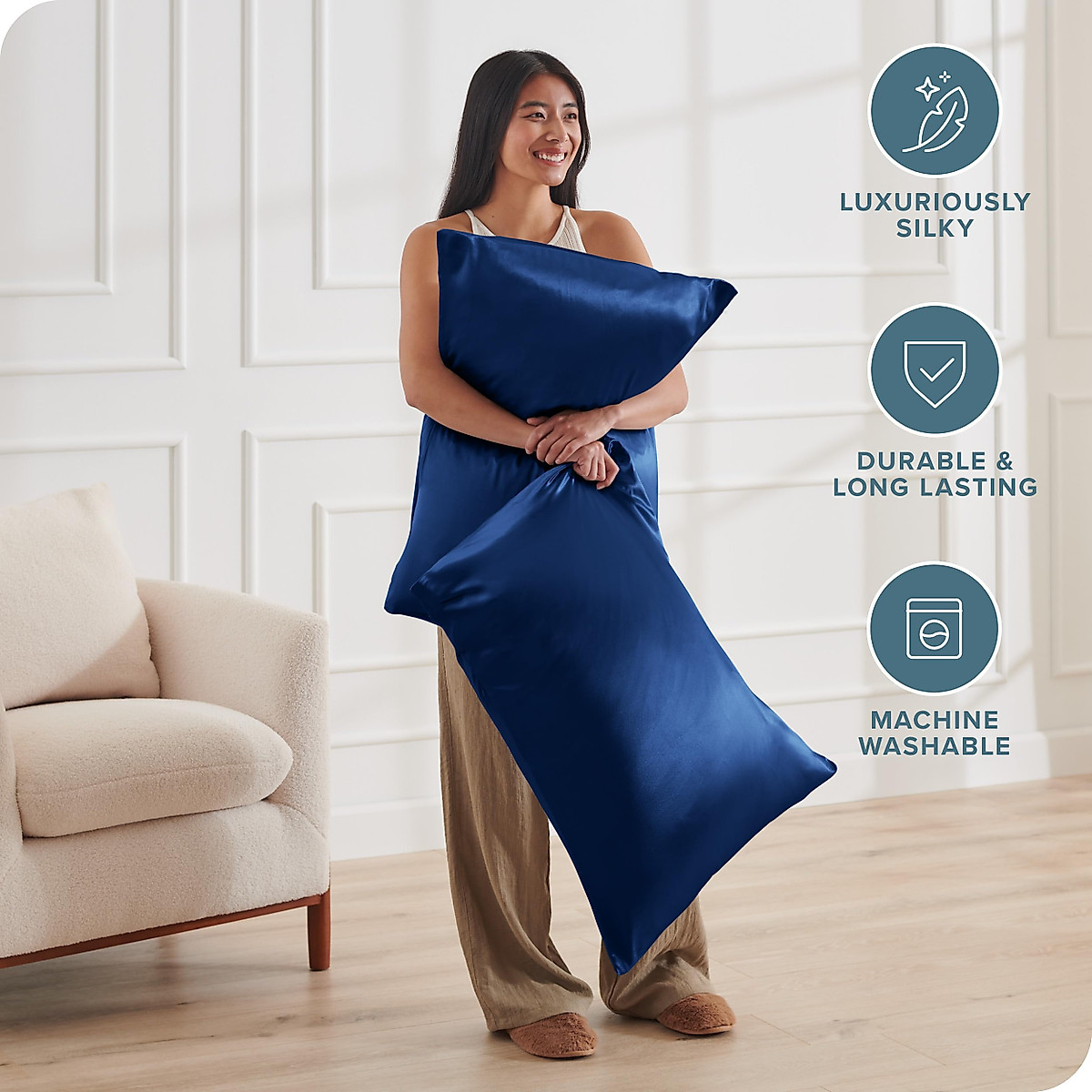 Bare Home 100% Mulberry Silk Pillowcase for Hair and Skin - Ultra Premium 6A Grade 19 Momme Silk Pillow Case - Envelope Enclosure - Breathable Cooling Pillow Cover (Standard, Dark Blue)