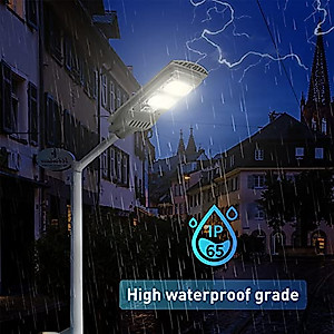 MATEPLUS 200W Solar Street Light 6000 Lumens Outdoor, 96LEDs IP65 Commercial Parking Lot Light with Remote & Motion Sensor for Yard, Basketball Court